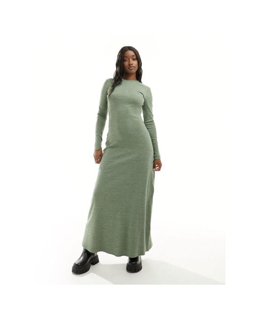 ASOS Column Ribbed Maxi Dress With Crew Neck in Green | Lyst
