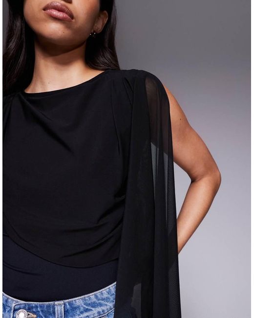 ASOS Slinky Bodysuit With Mesh Cape Detail in Blue | Lyst UK