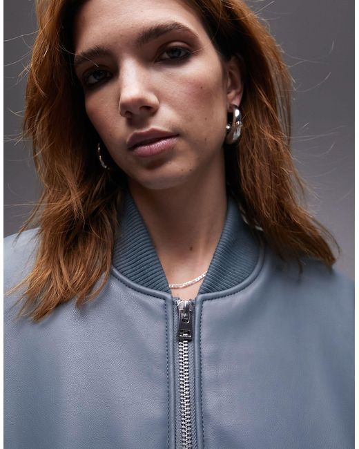 TOPSHOP Faux Leather Boxy Bomber Jacket in Gray | Lyst TOPSHOP Faux Leather Boxy Bomber Jacket in Gray | Lyst