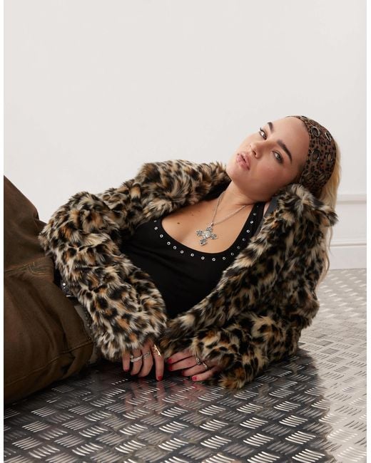 Collusion Leopard Print Faux Fur Trucker Jacket in Brown | Lyst