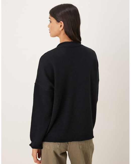 ASOS Roll Trim Relaxed V Neck Jumper in Black | Lyst UK