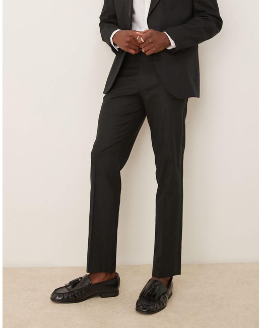 ASOS Linen Blend Slim Tuxedo Suit Trousers in Black for Men | Lyst
