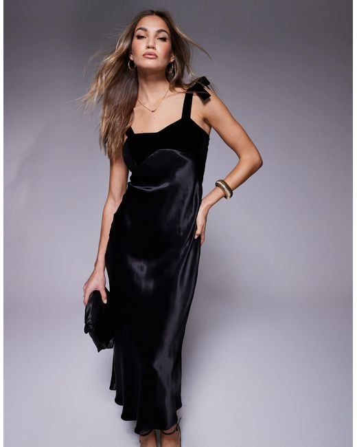 ASOS Velvet Mix Satin Bias Maxi Dress in Blue | Lyst