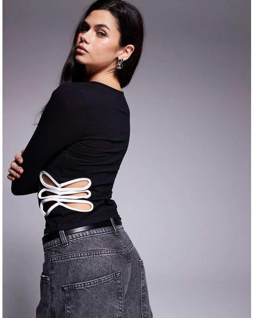 Edikted Contrast Cut Out Long Sleeve Top in Blue | Lyst UK