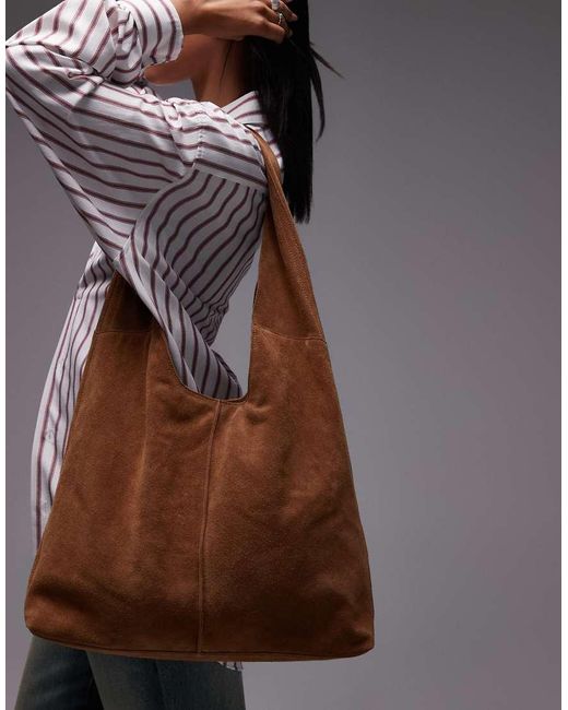 Urbancode Suede Shoulder Bag in Brown | Lyst UK