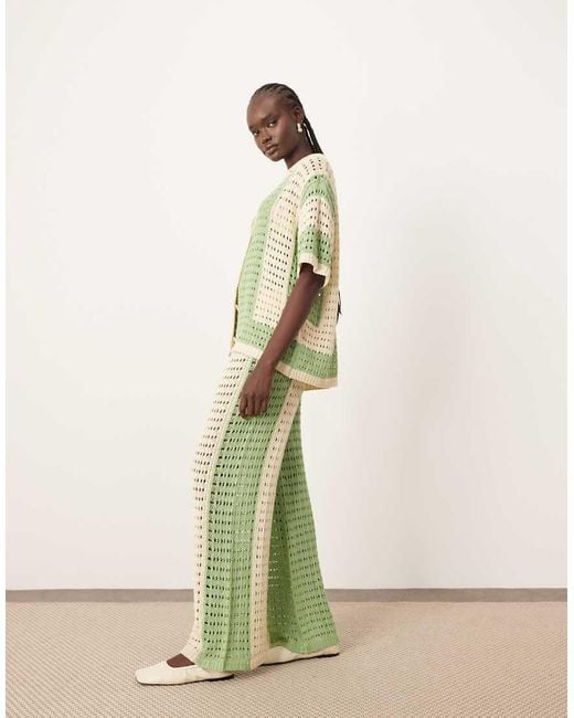 ARRANGE Knitted Vertical Stripe Wide Leg Trouser Co-ord in Green | Lyst UK