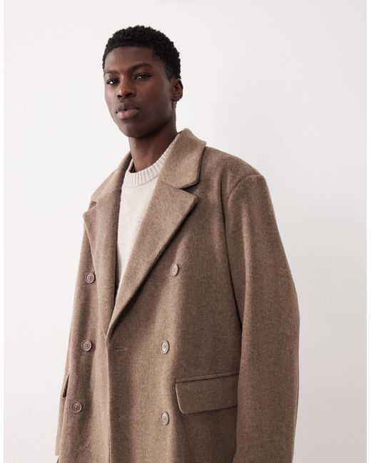 ASOS Oversized Longline Wool Look Coat in Brown for Men | Lyst