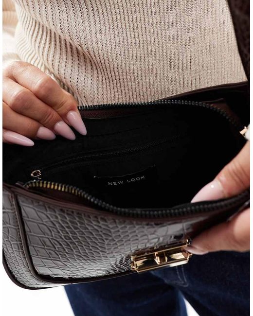 New Look Croc Shoulder Bag With Buckle in Black | Lyst UK