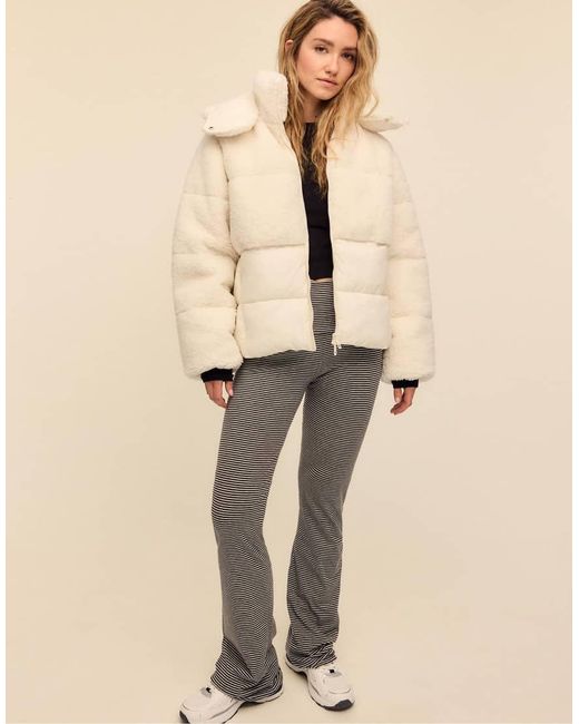 Stradivarius Combined Padded Coat With Sheepskin Effect in Natural ...