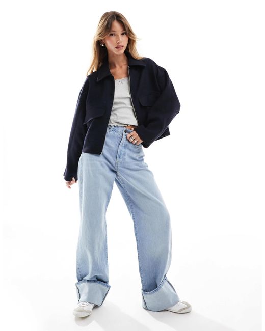 ASOS Clean Formal Bomber Jacket in Blue | Lyst