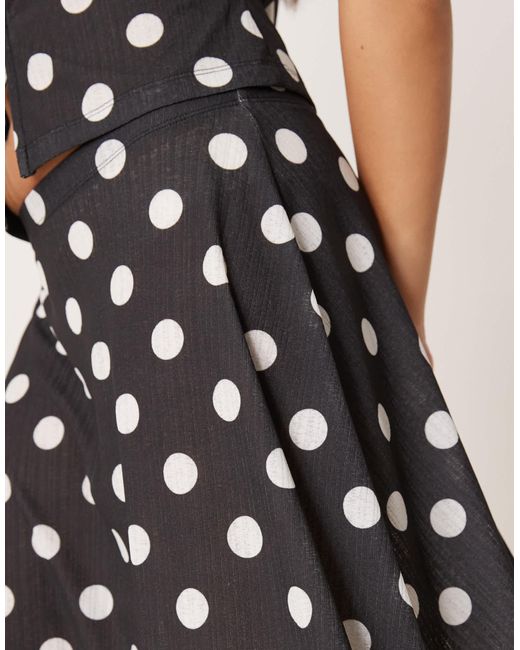 ASOS Dry Handle Rib Polka Dot Awkward Length Low Rise Skirt in Natural ...