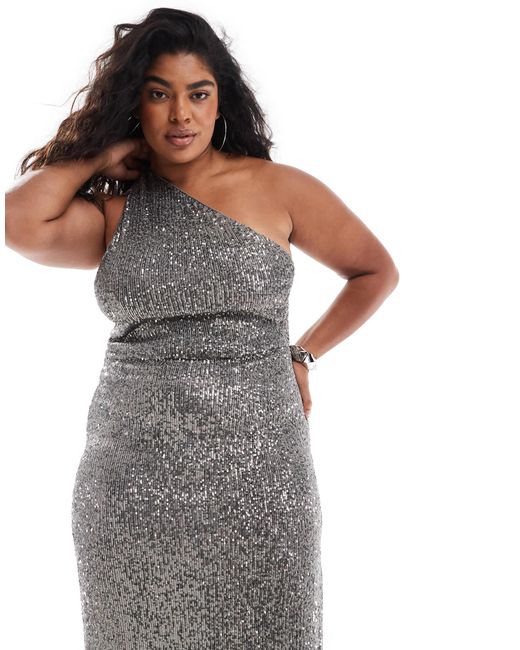 ASOS Asos Design Curve Sequin One Shoulder Maxi Dress With Back Strap ...