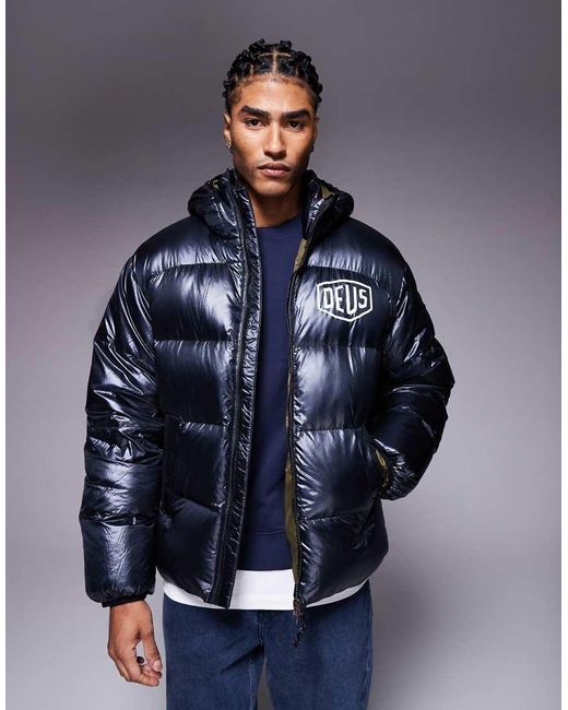 Deus Ex Machina Shield Hooded Puffer Jacket in Blue for Men | Lyst UK