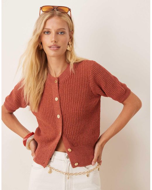 ASOS Textured Short Sleeve Cardigan With Gold Buttons | Lyst