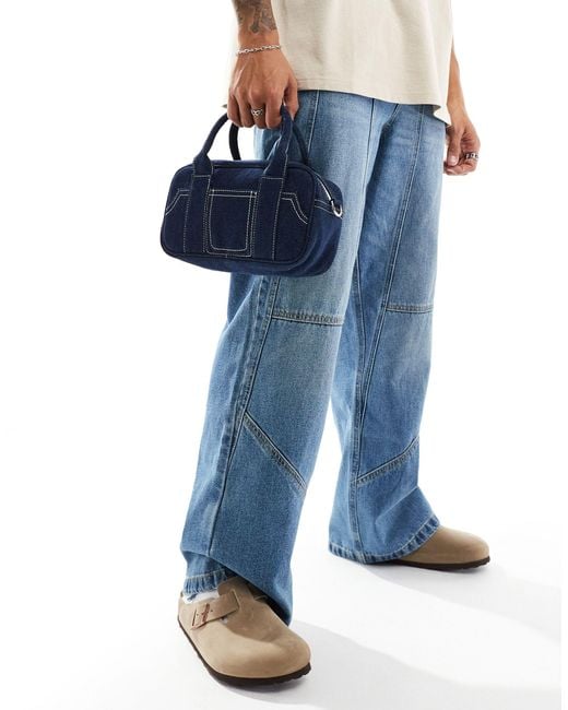 ASOS Bowler Cross Body Bag With Contrast Stitch in Blue for Men | Lyst