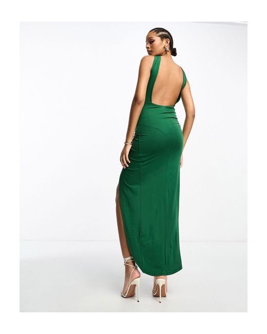 Asos High Neck Bodycon Midi Dress With Split In Green Lyst