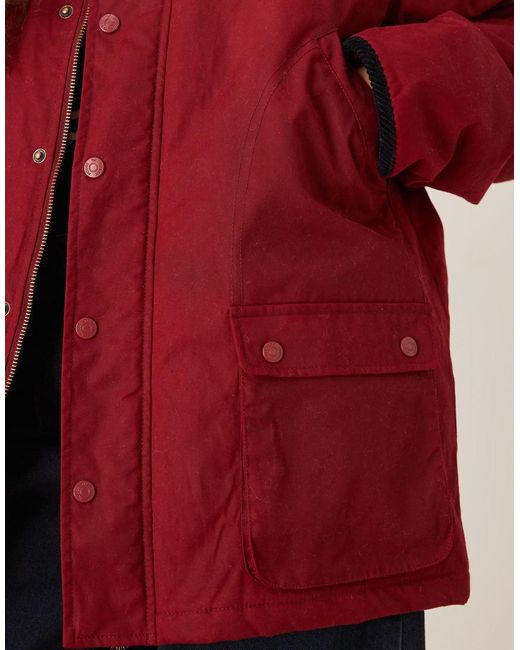 House Of Sunny Waxed Rain Jacket With Contrast Collar in Red | Lyst UK