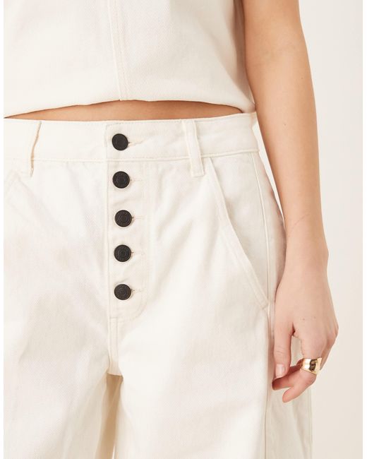 ASOS High Rise Barrel Leg Jean With Contrast Button Fly in Natural | Lyst