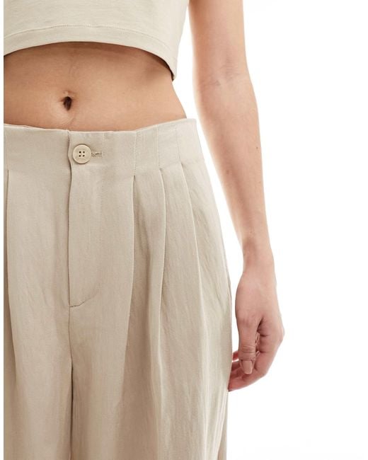 Stradivarius Tailored Pleated Wide Leg Trouser in Natural | Lyst