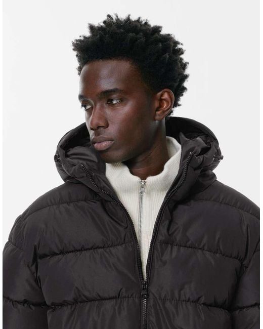 Pull&Bear Lightweight Hooded Puffer Jacket in Blue for Men | Lyst UK