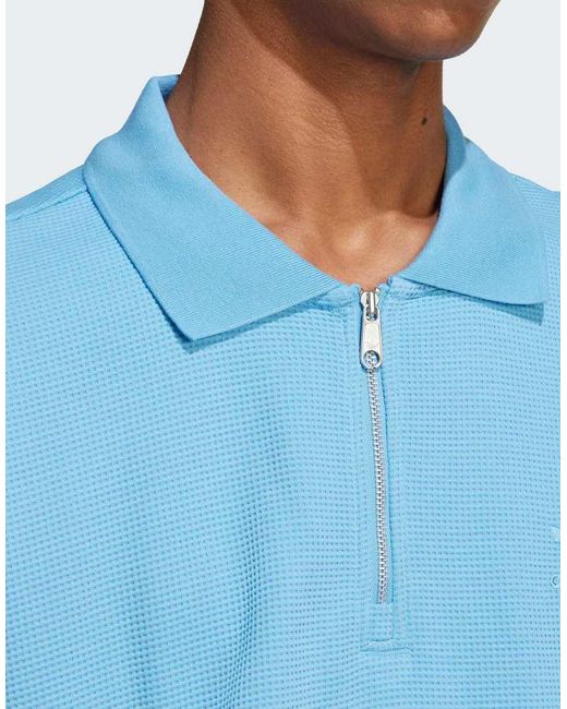 adidas Originals Trefoil Essentials Waffle Polo Shirt in Blue for Men ...