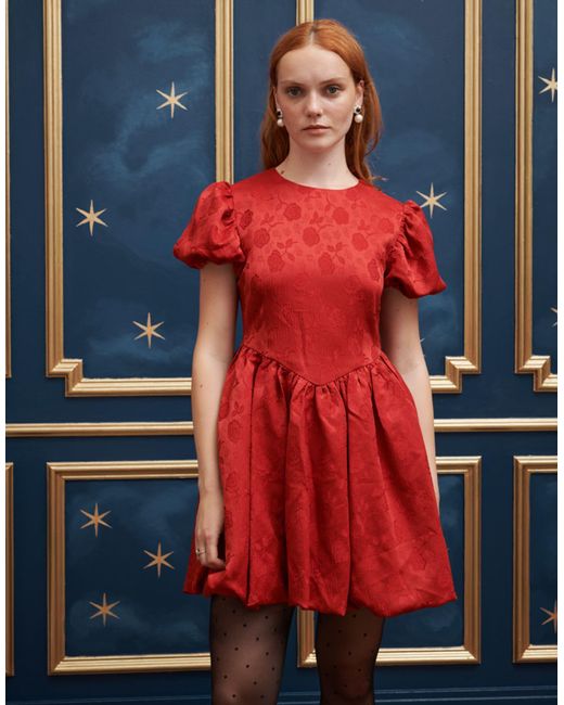 Sister Jane Drop Hem Jacquard Mini Dress in Red | Lyst
