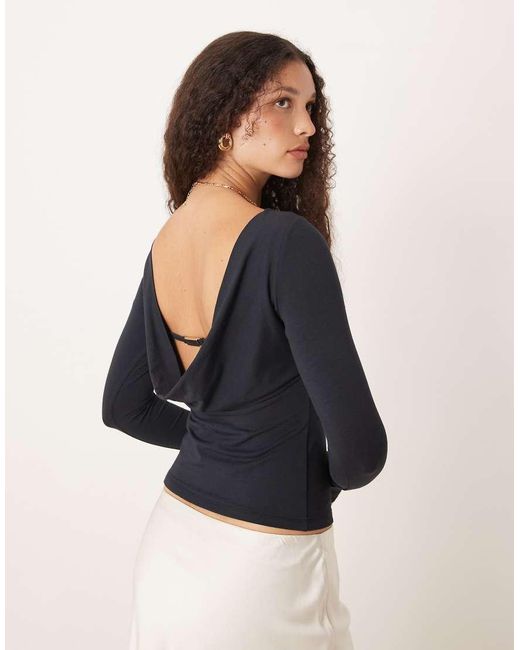 Abercrombie & Fitch Slash Neck Cowl Back Long Sleeve Top in Blue | Lyst UK