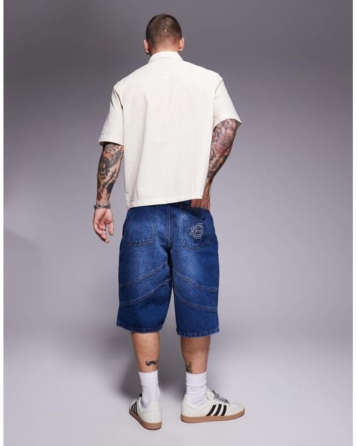 Courtside Seam Detail Denim Jort in Blue for Men | Lyst