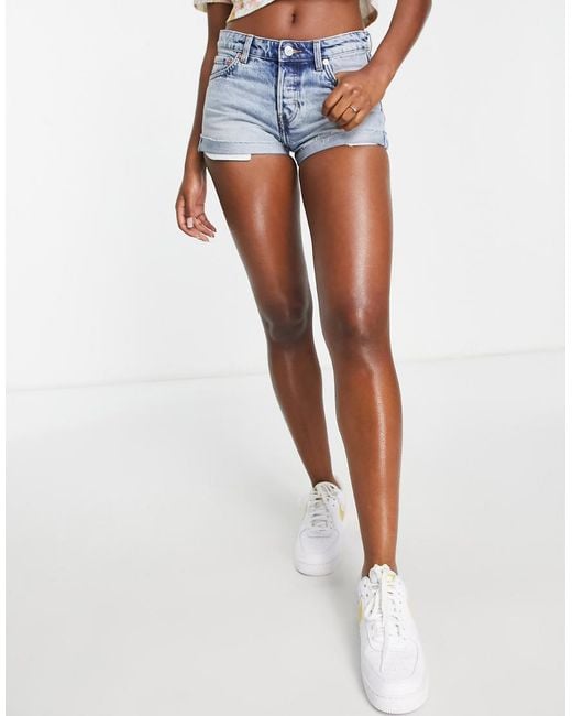 Weekday Fire Cotton Blend Low Rise Denim Shorts in Blue | Lyst UK