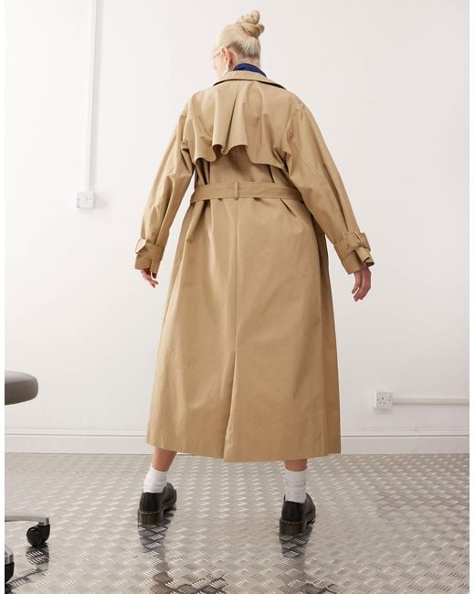 Reclaimed (vintage) Mac Trench With Belt And Cape Detail in Natural | Lyst