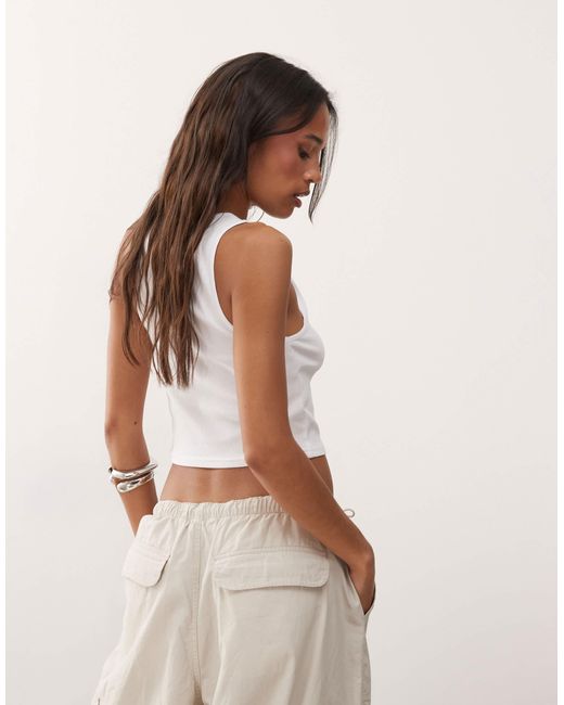 Weekday Crop Ribbed Tank Top in Natural | Lyst