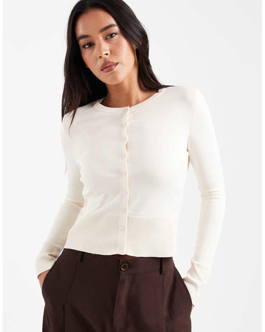 ASOS Compact Knit Cardigan With Popper Details in White | Lyst UK