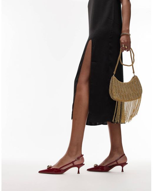 Mango Pointed Heel With Gold Detailing in Red | Lyst