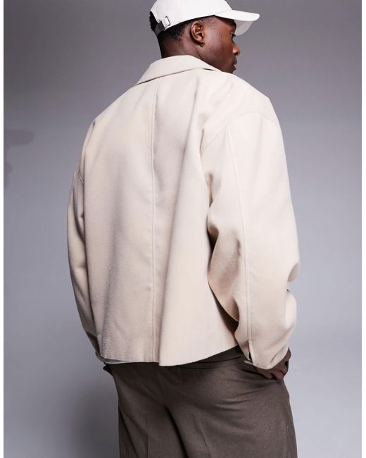 ASOS Oversized Brushed Harrington Jacket in Natural for Men | Lyst