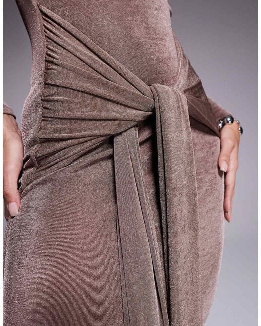 Aria Cove Slinky High Neck Knot Drape Front Maxi Dress in Purple | Lyst UK