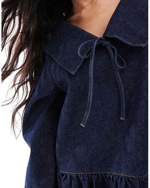 Miss Selfridge Oversized Collar Drop Waist Denim Mini Dress in Blue | Lyst