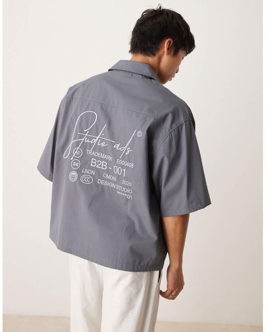 ASOS Oversized Half Sleeve Shirt With Embroidery in Gray for Men | Lyst