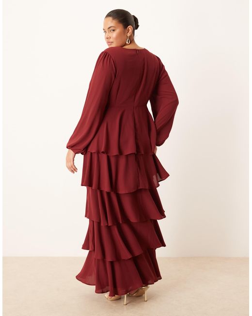 Pretty Lavish Curve Ashton Ruffle Maxi Dress in Red | Lyst