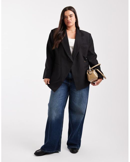 ASOS Curve Tailored Cinched Waist Blazer in Black | Lyst UK