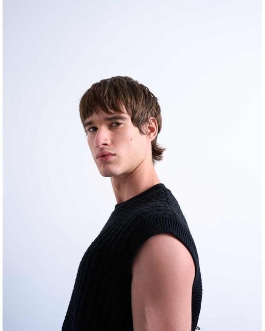 TOPMAN Relaxed Fit Knitted Cable Tank in Blue for Men | Lyst UK