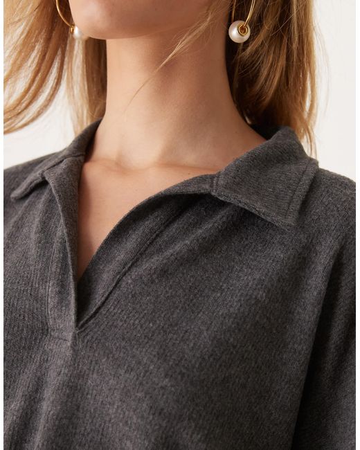 ASOS Open Collar Supersoft Oversized Top Co Ord in Gray | Lyst