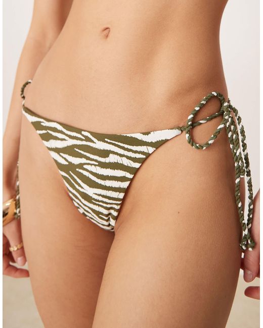 Stradivarius Zebra Tie Side Bikini Bottom in Natural | Lyst