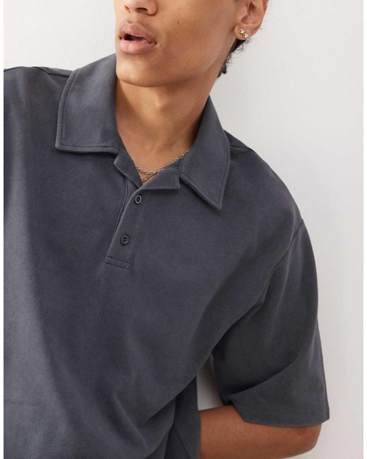 Collusion Washed Boxy Polo T-shirt in Blue for Men | Lyst