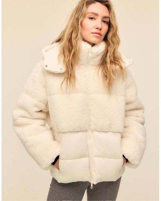 Stradivarius Combined Padded Coat With Sheepskin Effect in Natural ...