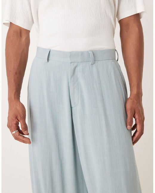 ASOS Barrel Leg Linen Blend Suit Pants in Blue for Men | Lyst