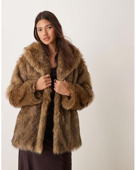 Abercrombie & Fitch Faux Fur Coat in Brown | Lyst