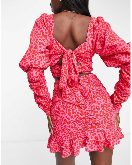 Collective The Label Exclusive Ruched Ruffle Mini Skirt in Red | Lyst UK