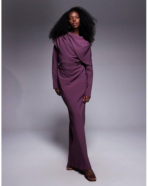 ASOS High Neck Draped Bodice Maxi Dress in Purple | Lyst UK