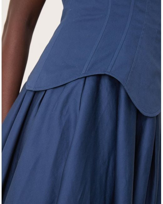 ASOS Structured Corset Full Skirt Midi Dress in Blue | Lyst
