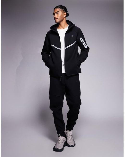 Nike Tech Fleece Reflective Full Zip Hoodie in Black for Men | Lyst UK